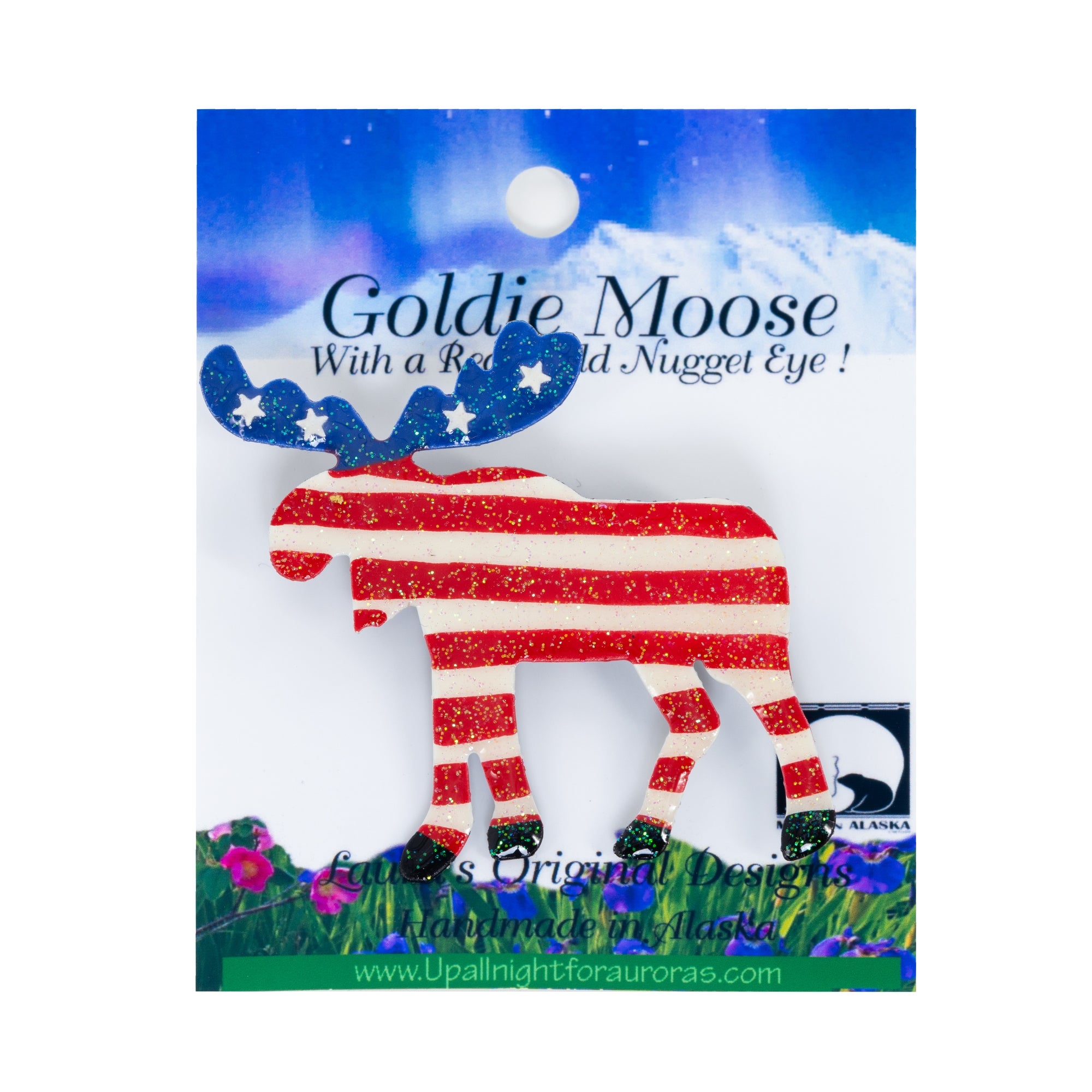 Pin/Goldie Moose/USA Flag | Alaska Railroad Gift Shop